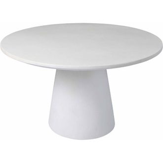 Oviala Table de jardin ronde effet b&eacute;ton lisse 4 places 130x76 cm blanc