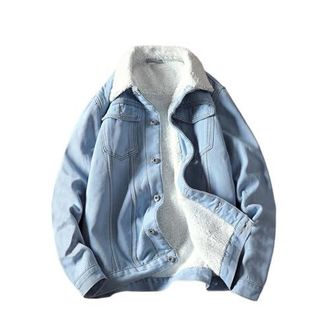 Generic WAZHAKU Veste en jean pour homme - Veste dhiver chaude doubl&eacute;e en velours c&ocirc;tel&eacute; vintage cargo - Veste de transition coupe-vent - Manteau tendance &agrave; r