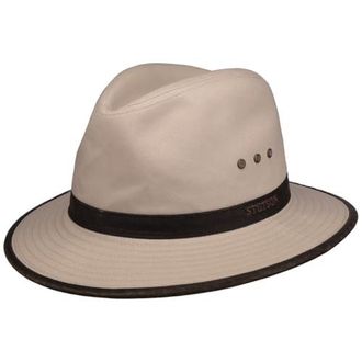 Stetson Chapeau Ava Coton Outdoor Homme - Outback en aventurier avec Bandeau Cuir, Passepoil Ete Printemps-ete - XL (60-61 cm) Beige Clair