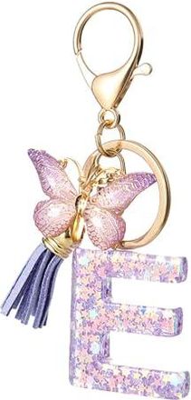 Generic Porte-cl&eacute;s en r&eacute;sine avec pendentif papillon et pompon en forme de lettre de lalphabet A Z pour sac de femme Petit portefeuille pour femme, PP5, taill