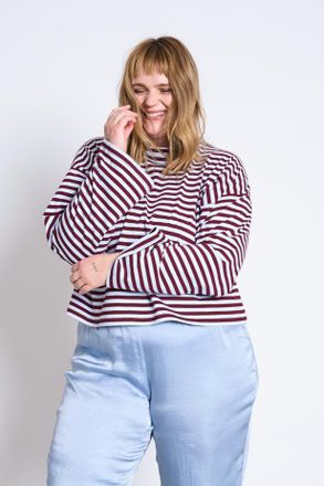 JAN 'N JUNE Damen vegan Langarmshirt Ankira Rot Blau Gestreift