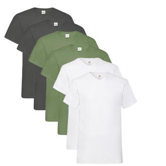 Fruit Of The Loom Herren- V-Neck T-Shirt M L XL XXL 3XL 4XL 5XL Farbsets, 2Weiss 2Olive 2Anthrazit (6 Pack) + 1 HL Kauf Notizblock, XXL (6er Pack)