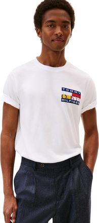 Tommy Hilfiger Herren T-Shirt Kurzarm Colour Flag Tee Regular Fit, Wei&szlig; (White), L