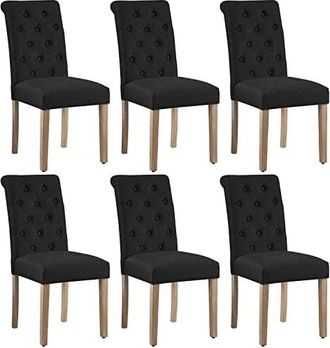 Yaheetech 6 Chaises de Salle à Manger avec Chêne Tissu Chaise de Salon Mobilier pour Bureau Cuisine Bar Réunion Hôtel 45,5 x 62 x 98,5cm Noir