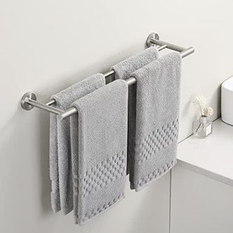 Kes Porte-Serviettes Double Porte Serviette Salle de Bain Acier Inoxydable SUS 304 Barre Porte Torchon Mural 60CM Bross&eacute;, A2001S60-2