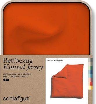 Schlafgut Knitted Jersey Bettw&auml;sche 135x200cm Bettdecke Bezug einzeln, Multicolor Uni, weich und faltenfrei mit Elasthan (Red Mid, 200x200)