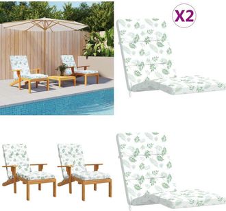vidaXL Coussins de chaise longue lot de 2 motif de feuilles - Coussin De Chaise Longue - Coussin Dext&eacute;rieur - Coussin De Jardin - Coussin De Terrasse