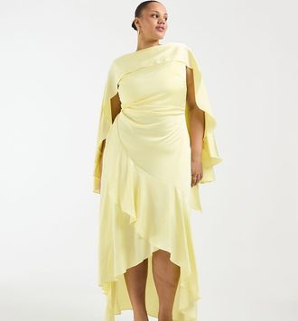 Tfnc Plus Robe longue pour demoiselle dhonneur avec corsage en satin et d&eacute;tail cape - Jaune