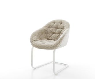 DELIFE Freischwinger Gaio-Flex Webstoff Soft Beige Freischwinger flach Wei&szlig;, Esszimmerst&uuml;hle