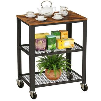 Relaxdays Relaxdays Desserte 3 niveaux aspect bois &agrave; roulettes, cuisine/maison/bureau, H&times;L&times;P 77,5&times;60&times;40 cm m&eacute;tal brun-noir