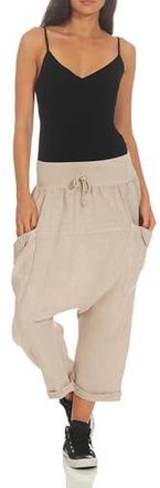 Malito more than fashion Malito Pantalons bouffants en Tissu de Lin pour Les Femmes dans Les Couleurs Unies Pantalons de Loisirs pour la Plage Pantalons Capri 6285 (Beige)