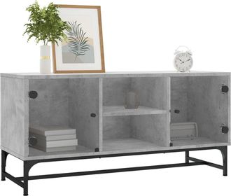 Generic TV Schrank mit Glast&uuml;ren, Fernsehschrank mit viel Stauraum, Lowboard f&uuml;r Fernseher Wohnzimmer, Fernsehtisch TV, 102x37x50 cm(Betongrau) (Betongrau)