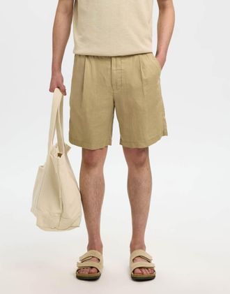 Selected Leinen-Shorts in Savannah-Hellbraun-Blau