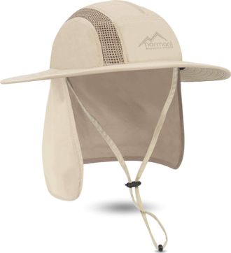 Normani Outdoor Sports Sonnenhut Buschhut Outdoor Schlapphut mit Nackenschutz und atmungsaktves Mesh-Gewebe [UV-Schutz 40+] Farbe Khaki Größe S/55