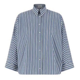 Brunello Cucinelli Femme, Blouses et Chemises, Bleu, Taille: 38 FR Chemise en coton &agrave; rayures verticales