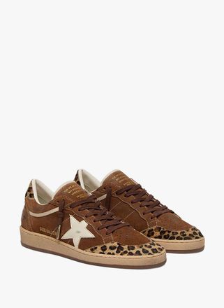 Golden Goose Baskets Ball Star d&eacute;tail l&eacute;opard en cuir su&eacute;d&eacute;