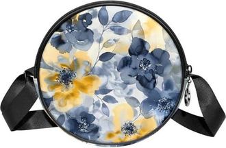 Generic Petit sac &agrave; bandouli&egrave;re circulaire pour femme, motif feuilles florales, sac &agrave; dos avec fermeture &eacute;clair, bretelles r&eacute;glables, sac &agrave; main rond d&eacute;contra
