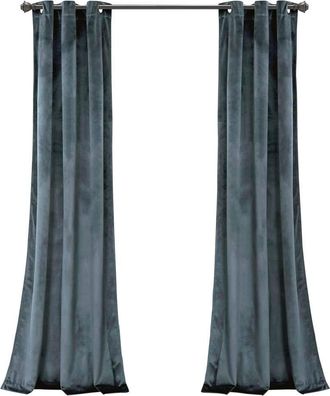 Lush D&eacute;cor Prima Samtvorh&auml;nge, Farbblock, Raumverdunkelung, Fenster-Set f&uuml;r Wohnzimmer, Esszimmer, Schlafzimmer, 241,3 cm, L-Paneel-Paar, Schieferblau