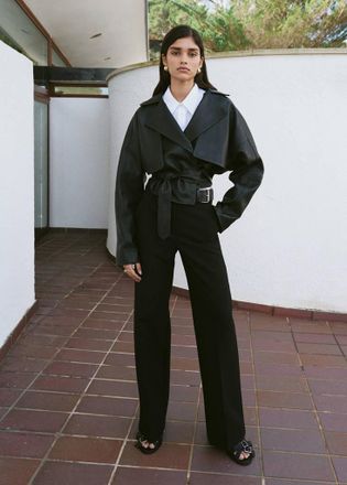 Mango Pantalon droit avec ceinture noir - Femme - 32 - MANGO