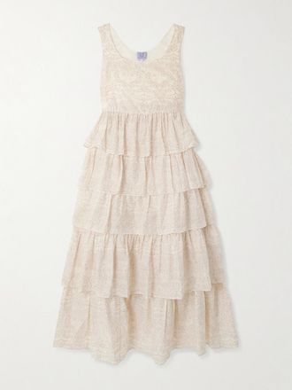 Thierry Colson Gestuftes Maxikleid Aus Einer Bedruckten Baumwoll-seidenmischung - Pink