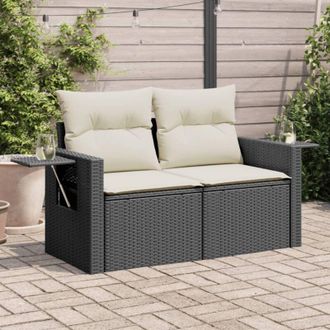 vidaXL Gartensofa mit Kissen 2-Sitzer Schwarz Poly Rattan - Vidaxl