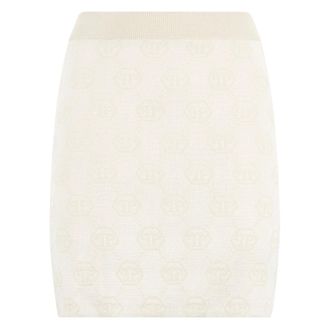 Philipp Plein Femme, Jupes, Beige, Taille: 38 FR Mini-jupe en maille Monogram