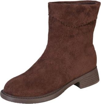 Generic Bottines courtes confortables &agrave; bout rond et talon bloc bas pour femme - Chaussures dhiver l&eacute;g&egrave;res et d&eacute;contract&eacute;es, marron, 1.5 UK Wide