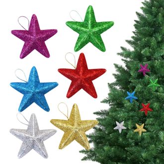 Generico Weihnachtsstern für Weihnachtsbaum, 6 x Baumschmuck, Weihnachtssterne, Weihnachtsstern im Freien, Anhänger für Auto, bunte Weihnachtsdekorationen für