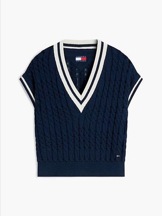 Tommy Hilfiger Gilet sans manches oversize torsad&eacute; col en V