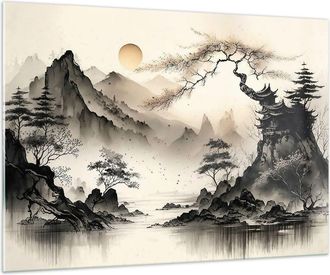 Arttor Bilder auf Glas 100x70cm Glasbild Asien Japan Sicht Groß Wanddeko Bild im Glas Schlafzimmer Küche Deko Wandbilder Dekoration Wohnzimmer Modern Wall De