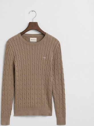 GANT Strickpullover STRETCH COTTON CABLE C-NECK mit Logostickerei auf der Brust