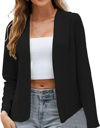 Generic HUIFUAO Blazer grande taille pour femme - Veste de costume d&eacute;contract&eacute;e &agrave; manches longues - Manteaux dautomne ouverts sur le devant - V&ecirc;tements dext&eacute;r