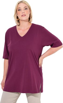 Ulla Popken Damen gro&szlig;e Gr&ouml;&szlig;en &Uuml;bergr&ouml;&szlig;en Plus Size T-Shirt, Basic, Relaxed Fit, V-Ausschnitt, Halbarm dunkle Beere 58+ 515283544-58+