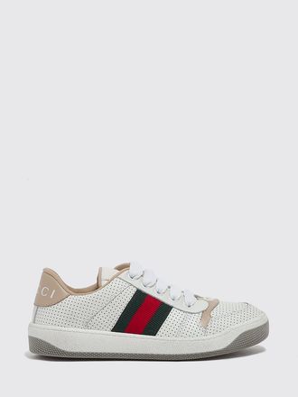 Gucci Leder-Sneaker f&uuml;r Jungen mit GG-Monogramm und Web-Streifen
