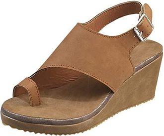 Generic Sandales compens&eacute;es pour femme - Sandales tendance en cuir de couleurs unies - Sandales &agrave; bride arri&egrave;re - Sandales d&eacute;contract&eacute;es &agrave; bout rond - Chaussu