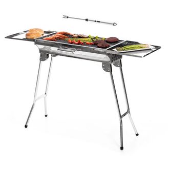InnovaGoods Innovagoods - Pack Barbecue au Charbon de Bois Pliable en Acier Inoxydable et Briquet &Eacute;lectrique Rechargeable et Flexible