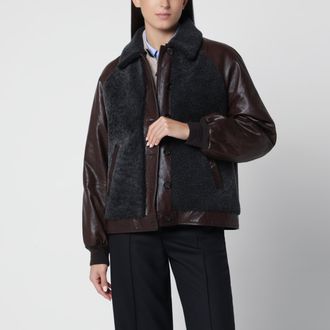 Miu Miu Braune Blousonjacke aus Leder mit grauem Shearling