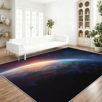 Generic Tapis &agrave; Motif Terre Abstraite Plan&egrave;tes Grand Antid&eacute;rapant &agrave; Poils Courts Doux Chambre Poil Ras de Sol Bleu, 160 x 230 cm