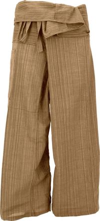 Guru Shop Thai Fischerhose aus Gestreiftem Webstoff, Loose fit Baumwoll Wickelhose, Weite Yogahose - Braun/Hellbraun, Herren/Damen, Baumwolle
