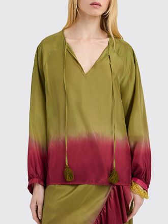 Momoni Blouse en soie &agrave; imprim&eacute; abstrait bicolore et manches longues