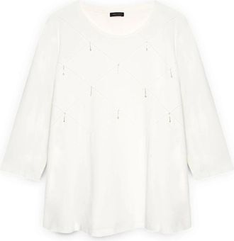Fiorella Rubino Femme, Tops, Blanc, Taille: 44 FR T-shirt en jersey de coton avec motif losanges