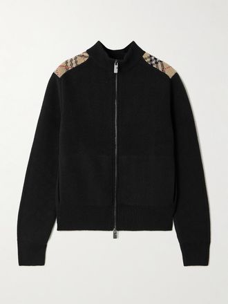 Burberry Cardigan Aus Einer Karierten Woll-kaschmirmischung In Rippstrick - Schwarz