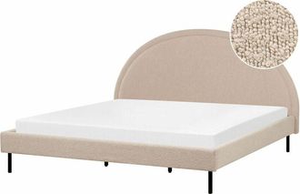 Beliani Bett Beige Boucl&eacute; Gepolstert Lattenrost 180 x 200 cm Hohes Rundes Kopfteil Retro Schlafzimmer M&ouml;bel Ausstattung