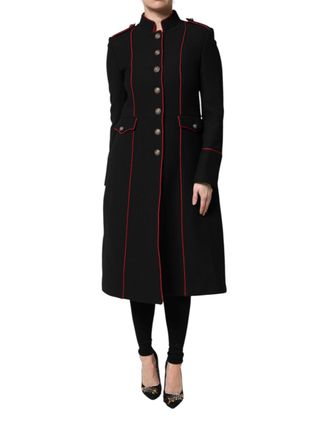 Dolce & Gabbana Womens Black Wool Single Breasted Trench Coat Jacket Virgin Nylon Clothing