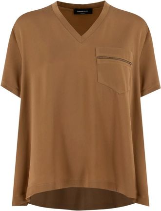 Fabiana Filippi Femme, Tops, Brun, Taille: 36 FR V-Neck Satin Top