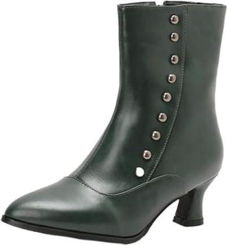 SJJH Bottines pour femme - Talon bloc de 5,5 cm et rivets - Int&eacute;rieur doubl&eacute; et fermeture &eacute;clair lat&eacute;rale - Pour le quotidien et le bureau, vert, 45 EU