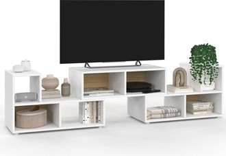 IDMarket TV-M&ouml;bel, modular, 3 Module, multifunktional, Leonard, Wei&szlig; und Holzeffekt