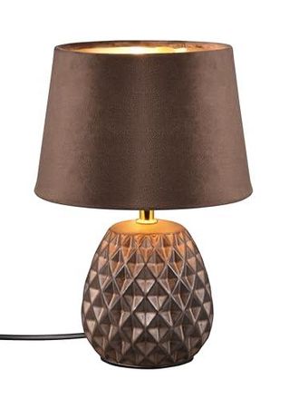 Reality Lampe de table Ariana R51531026, base c&eacute;ramique marron, abat-jour brun velours/dor&eacute;, excl. 1x E14