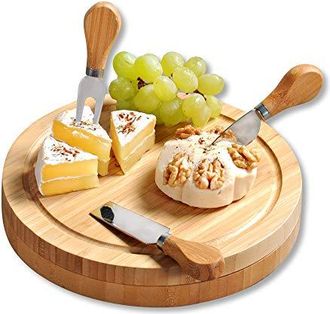 KESPER | K&auml;seschneideplatte mit Besteck, Material: Bambus, Ma&szlig;e: B: 23 x H: 23 x T: 3,6 cm, Farbe: Braun | 58642