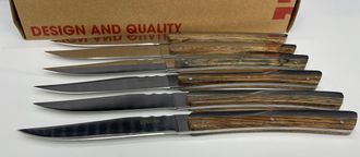 Comas 6er Set Steakmesser Holzgriff Edelstahl Steakbesteck Grillbesteck Messer Messerset Pizzamesser K2 Braun Silber